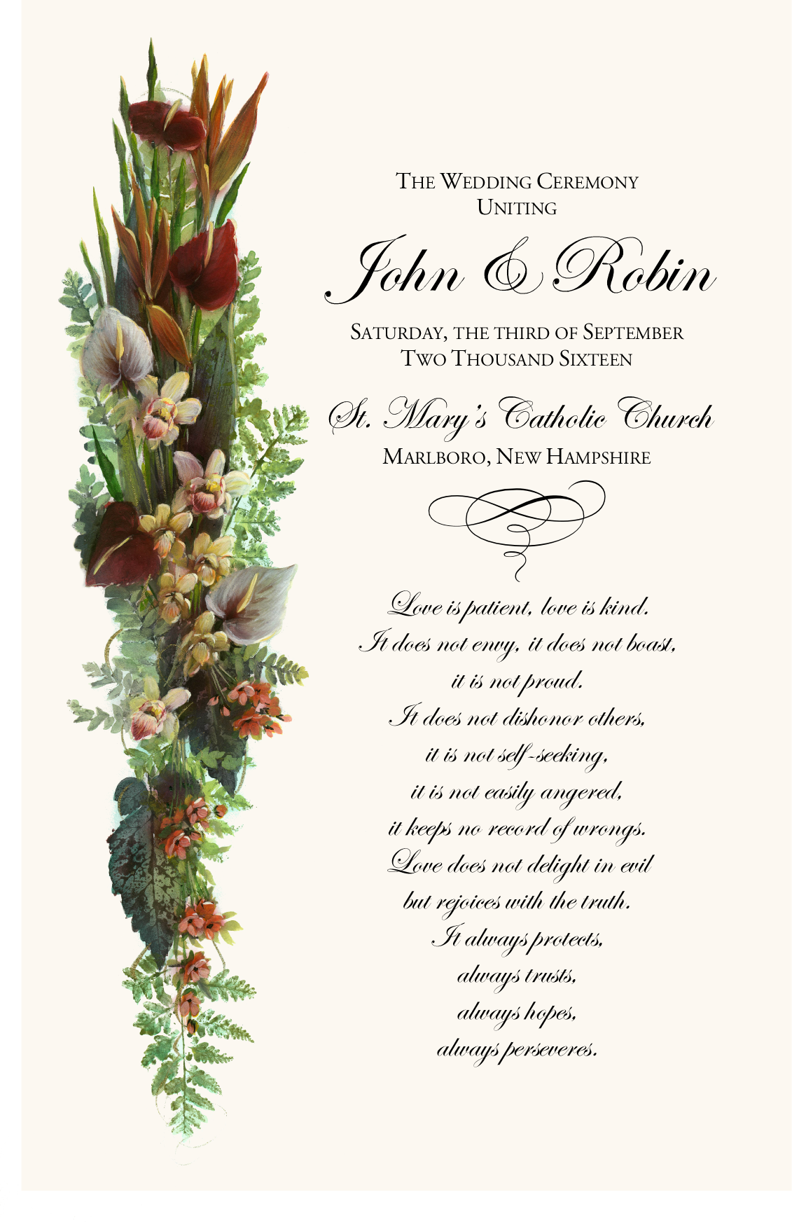 Orchid Cascade Flowers Church Wedding Programs - Documents and Designs